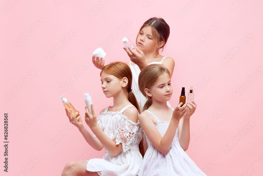 Beautiful, cute, little girls, children in white dresses design with ...