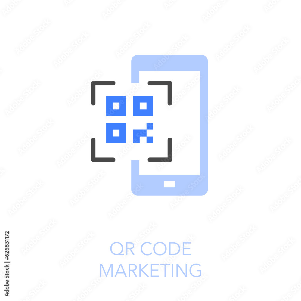 Simple visualised qr code marketing icon symbol with a smartphone and a ...
