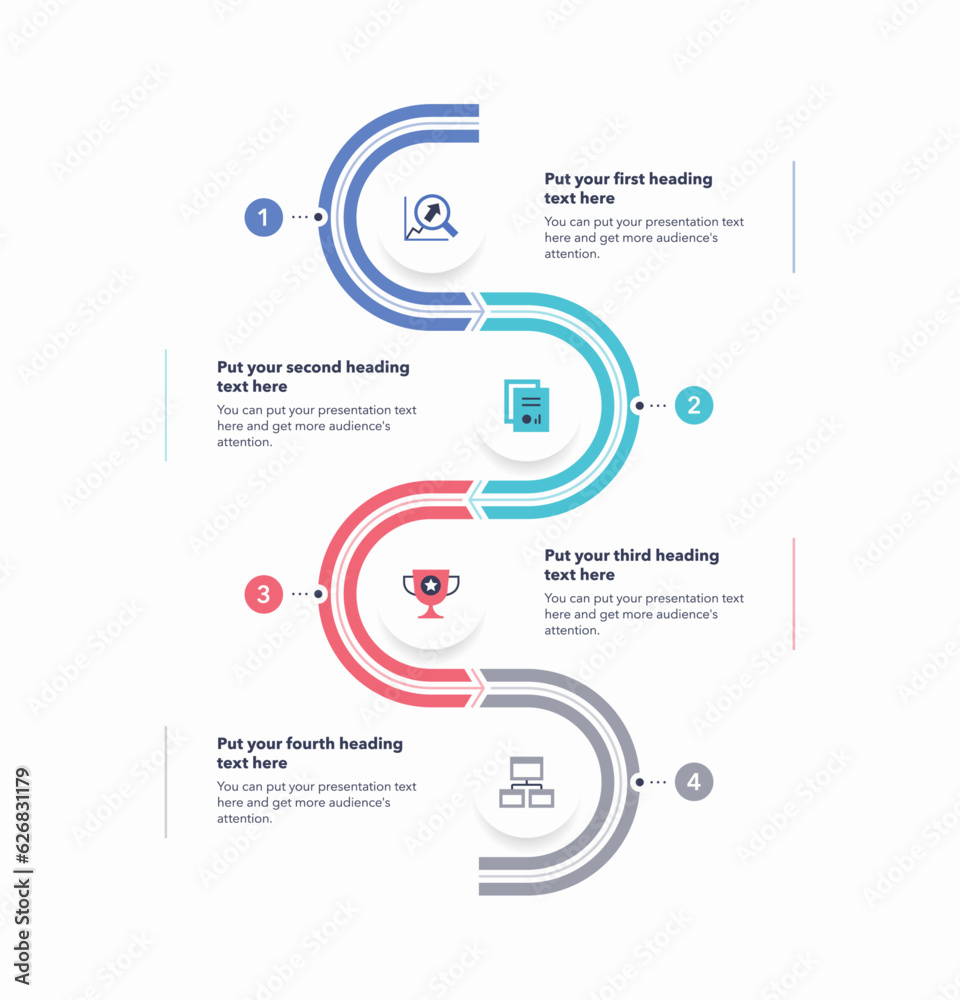 Modern vertical infographic process with four colorful options. SImple ...