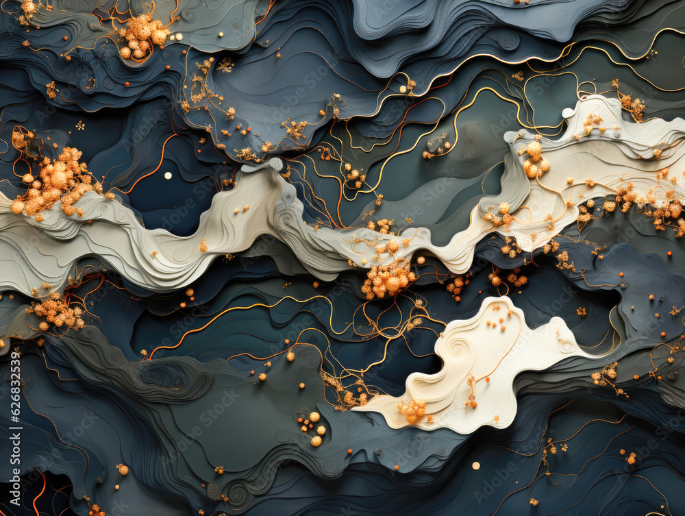 Topography map of intricate, dark color palette with many winding ...