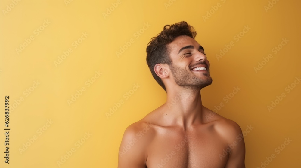 Generative AI image of copy space banner of man ai model smiling Stock ...