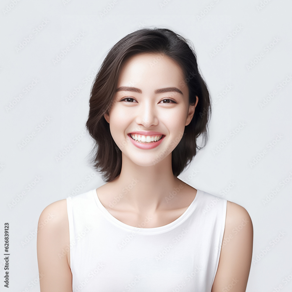 A young and beautiful Asian girl lights up the frame with her ...