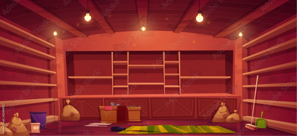 Empty shelf in home pantry storage cartoon illustration. Cellar ...