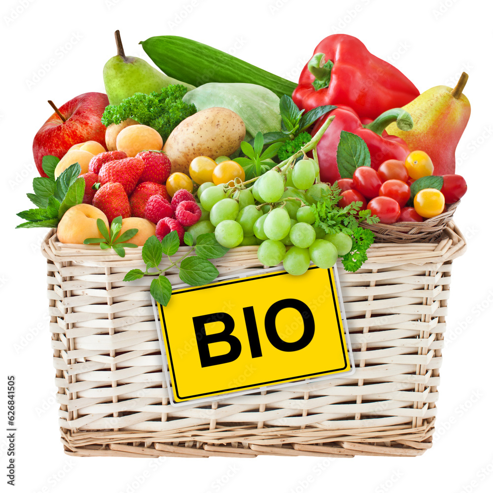 Frisches Bio Obst und Gemüse im Korb Hintergrund transparent PNG cut ...