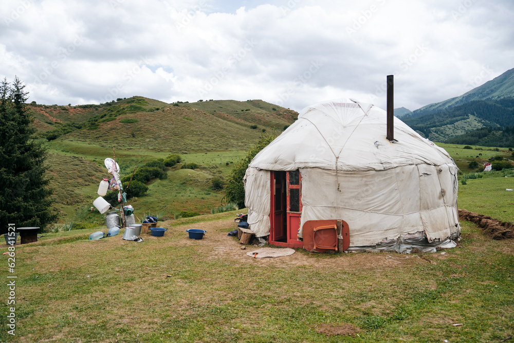 Yurt. National ancient house of the peoples of Kyrgyzstan and Asian ...