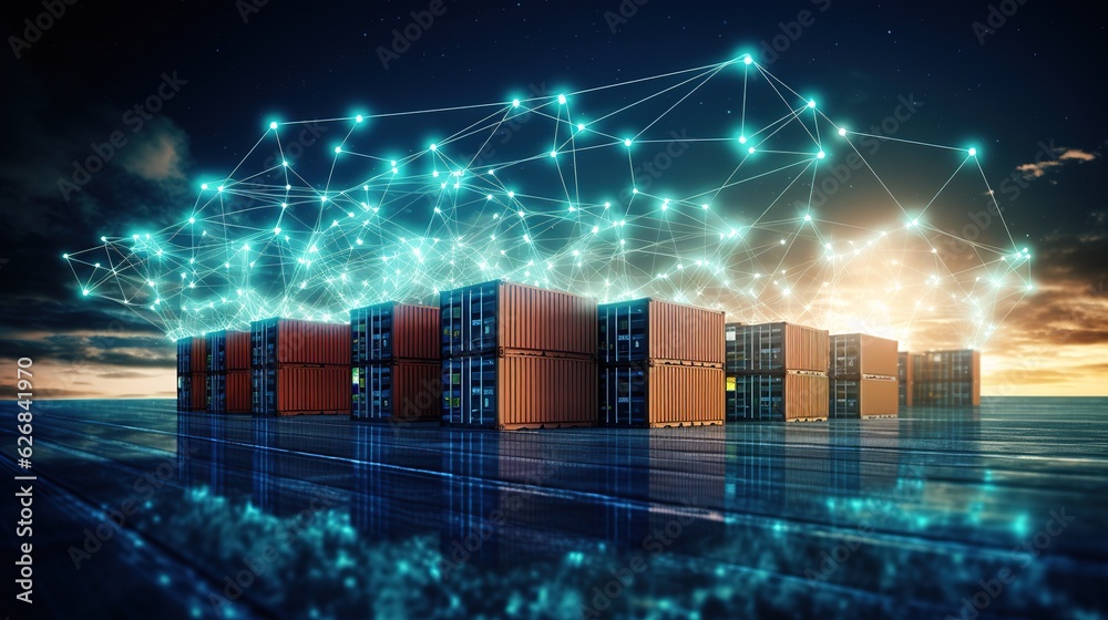 business Logistics concept, map global partner connection of Container ...