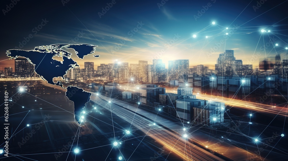 business Logistics concept, map global partner connection of Container ...