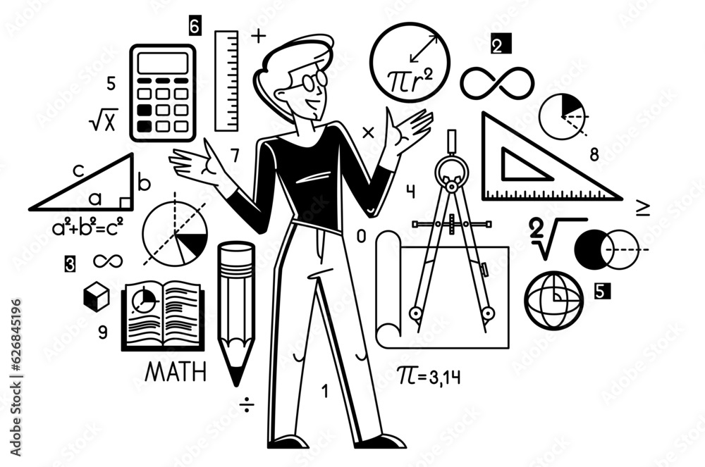 Mathematics education vector with student learning math or teacher ...