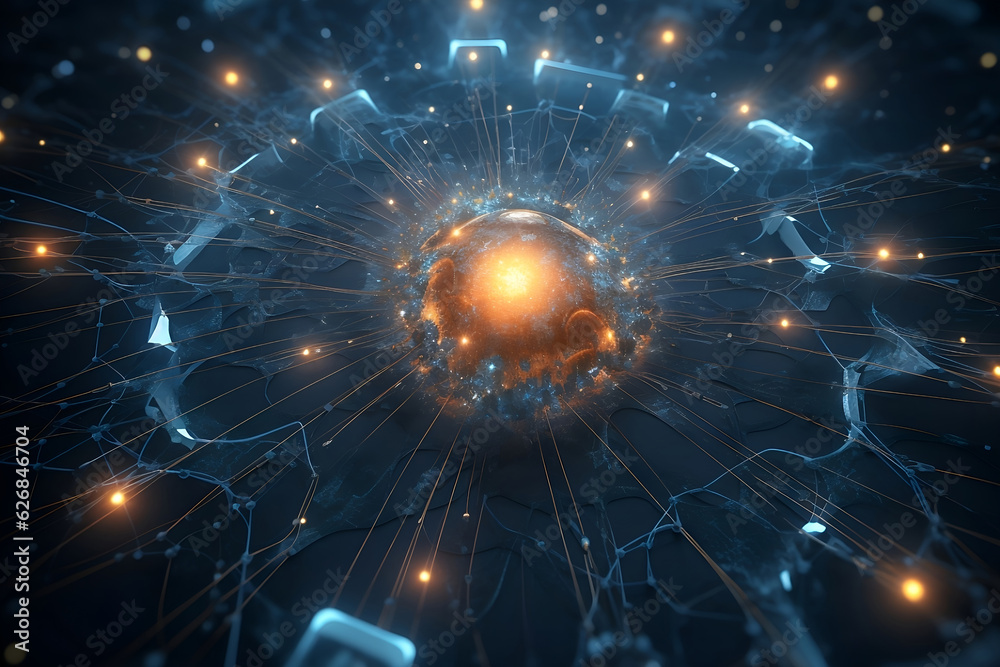 artistic representation of the brain's synapses, bunch of lights that ...