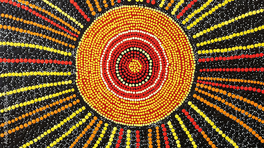 An abstract sun in the style of a traditional indigenous Australian ...