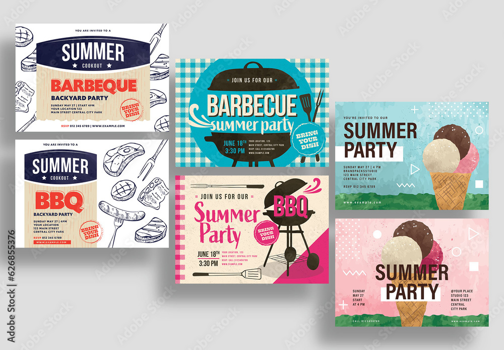 BBQ Barbecue Cookout Potluck Ice Cream Flyer Poster Layout Set Stock ...