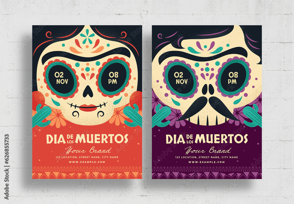 Cute Day of The Dead Dia De Los Muertos Flyer Poster Layouts Stock ...
