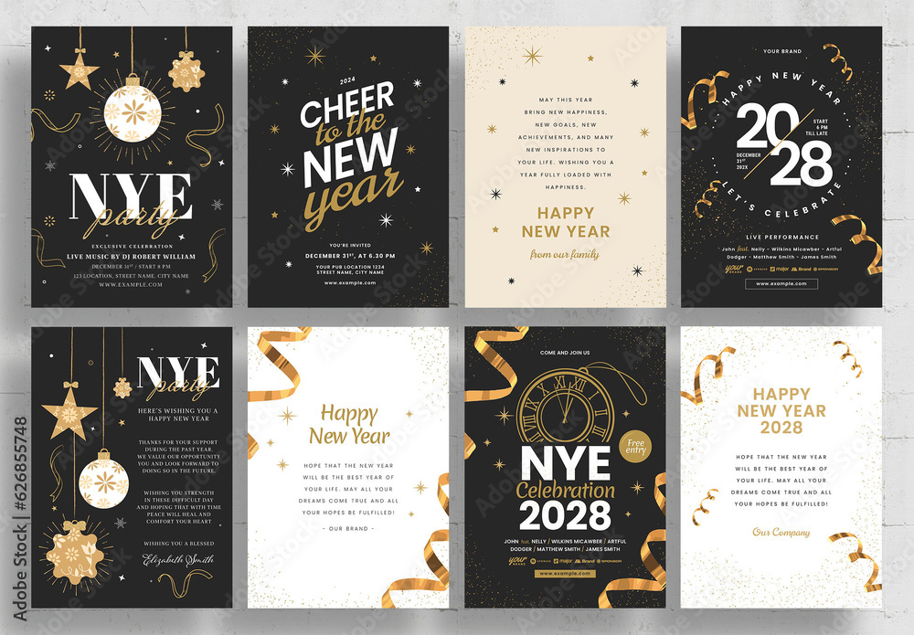 NYE New Years Eve Flyer Poster Layout Set Stock Template | Adobe Stock