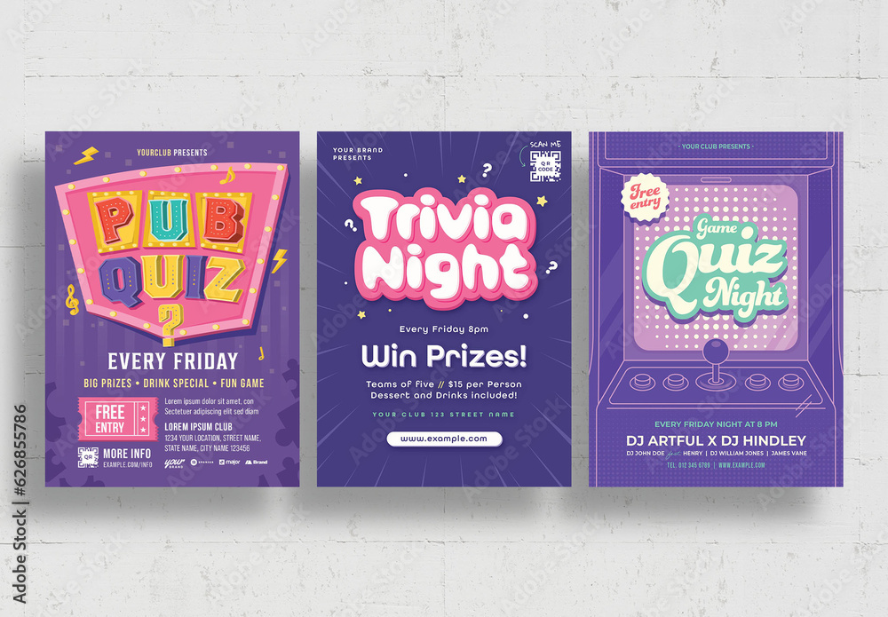 Pub Quiz Trivia Night Flyer Poster Layout Set Stock Template | Adobe Stock