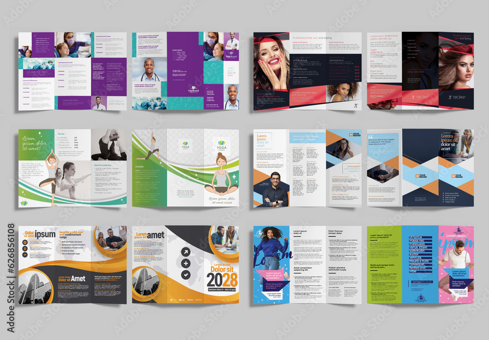 Tri Fold Brochure Layout Set Stock Template | Adobe Stock