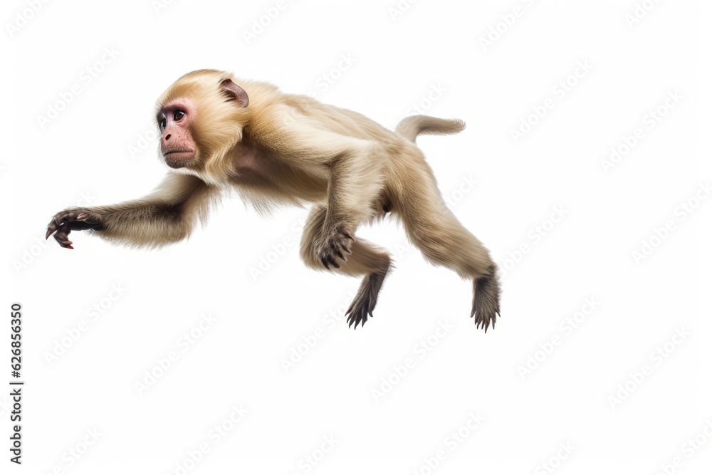 Jumping Moment, Capuchin Monkey On White Background. Jumping Moment ...