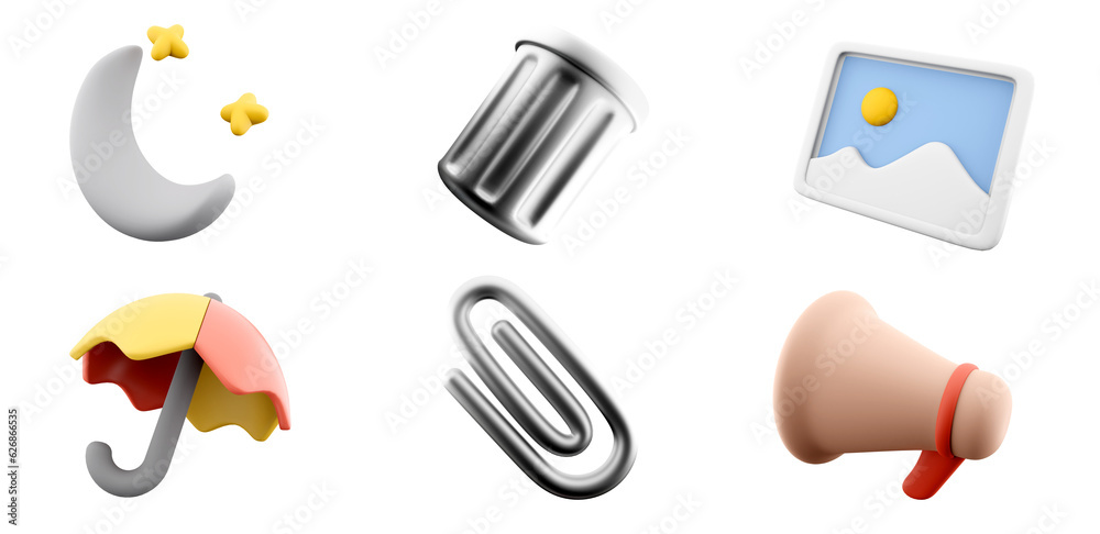 3d rendering paper clip, trash can, image, umbrella, hibernate ...