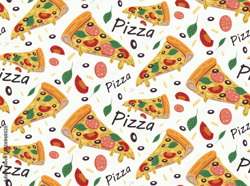 Pattern of pizza slices. Seamless pattern. Tasty food. The print is ...