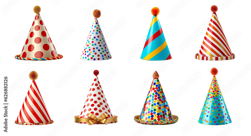 Set of festive paper caps. Party hats perfect for birthday and New Year ...