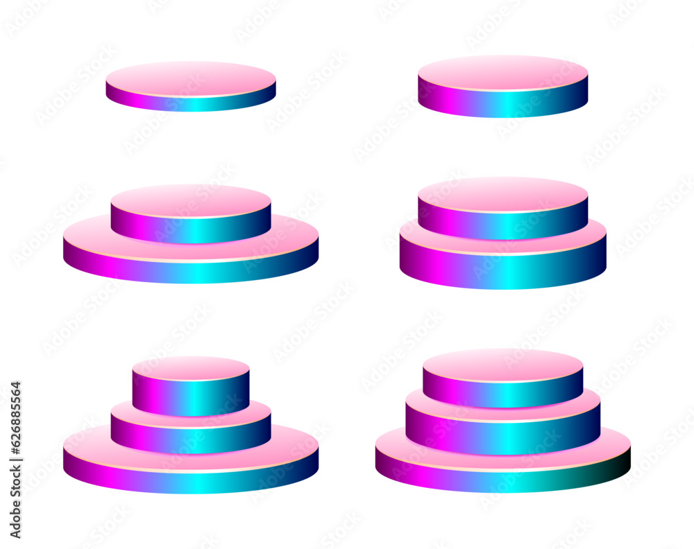 Realistic vector podium set, 3d scene mockup. Round shape award ...