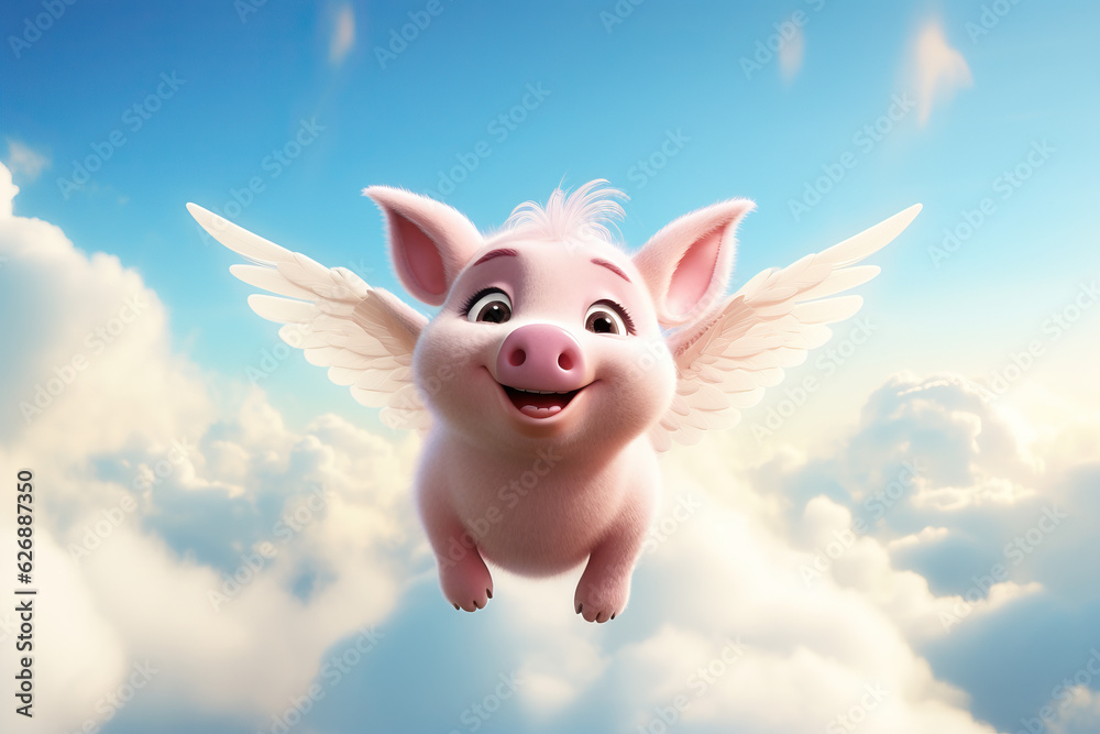 Pig Flying with Wings created with GenAI Stock Illustration | Adobe Stock