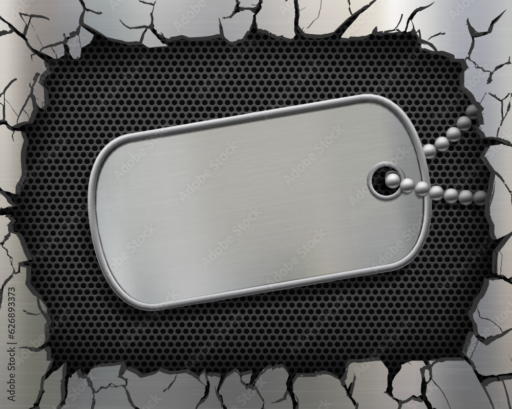 Military id tag on a metal background. Blank template with place for ...