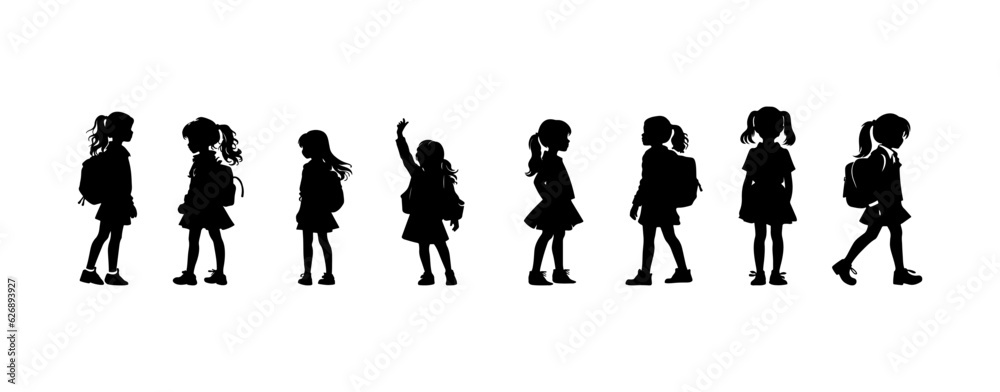 Girl student silhouette isolated on white background. Kids graduate ...
