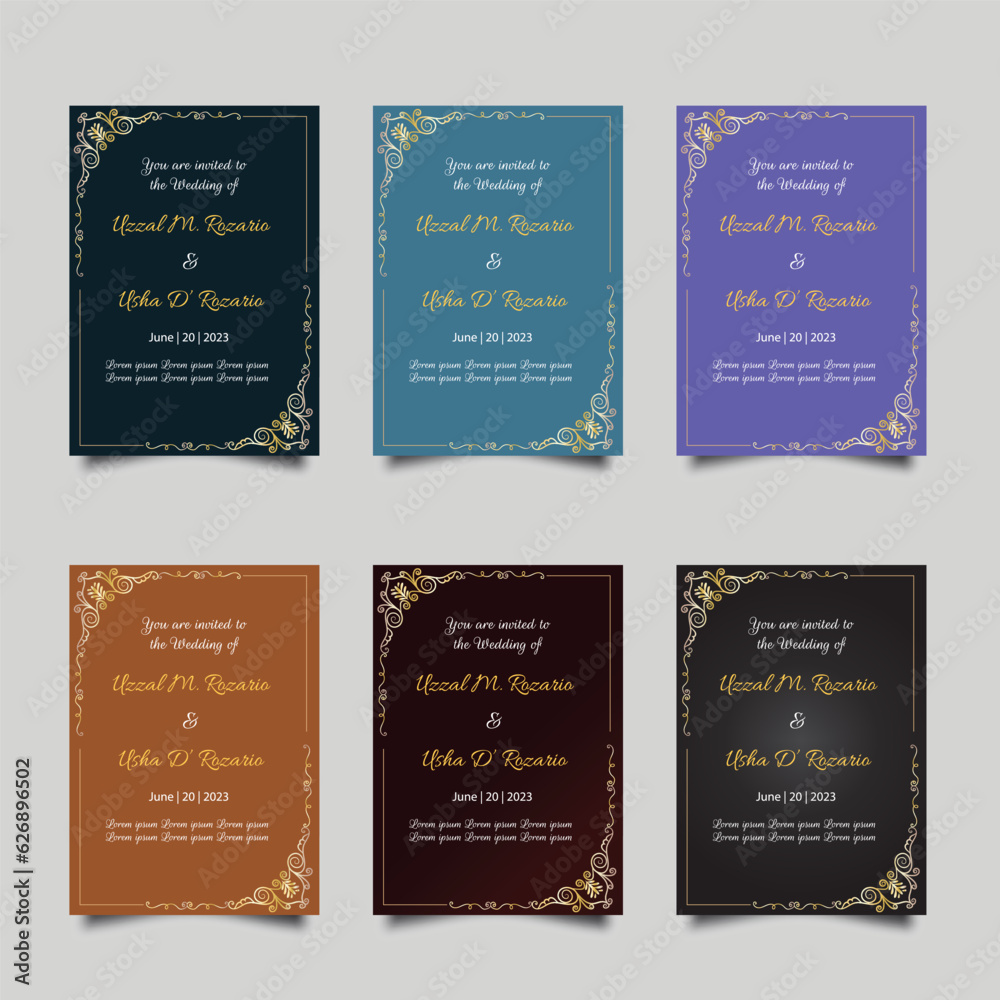 Luxury wedding invitation card design set. Luxury vintage golden vector invitation card template ...