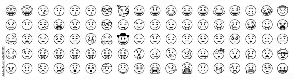 Vecteur Stock Emoticons set. Emoji faces collection. Emojis flat style. Happy and sad emoji ...