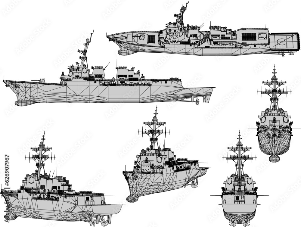 Sketch vector illustration of a sea ship with combat war weapons ready ...