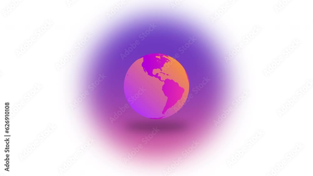 3D simple animation of rotating globe of Earth in pink yellow colors ...