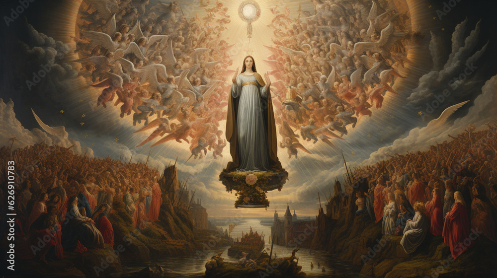 A visually elaborate image of the Coronation of Mary, with her crowned ...