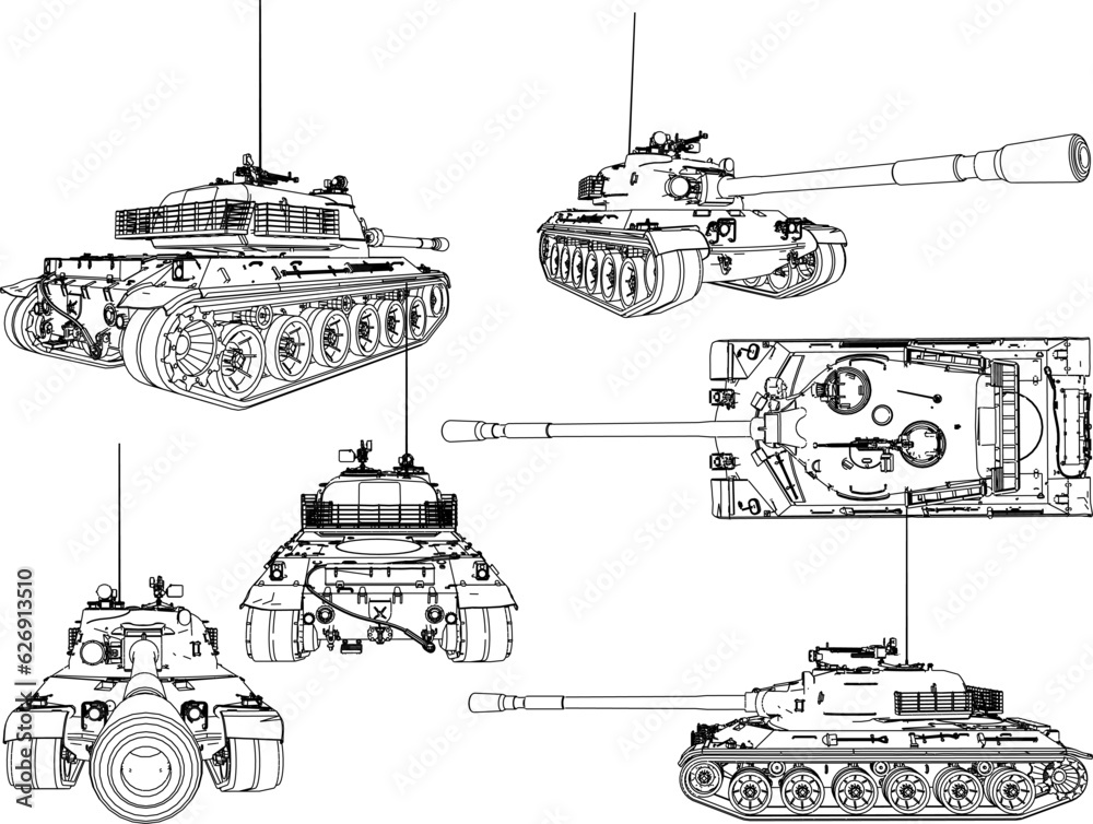 Sketch vector illustration of a tank with combat war weapons ready to ...