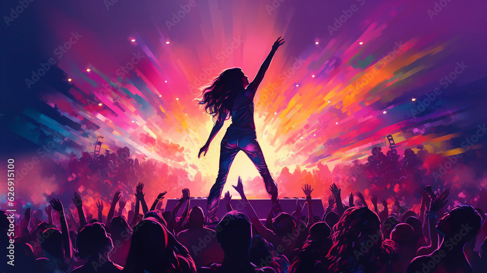 Pop singer on stage, spotlights, high energy, vibrant colors, dynamic ...