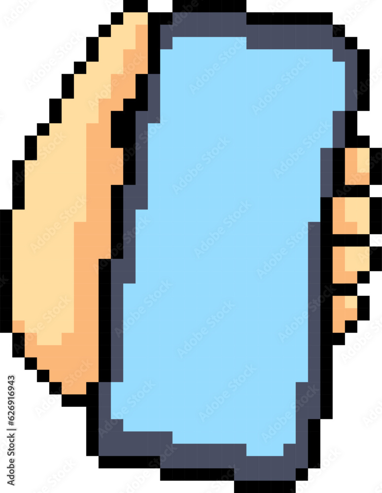 Pixel art cell phone in hand. Mobile phone cartoon vector illustration ...