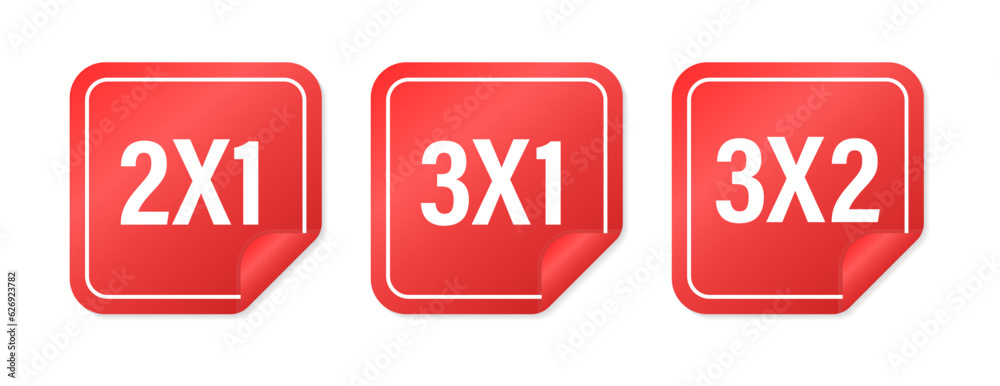 Labels 2x1, 3x1 and 3x2 on white background. Price tag. Sticker ...