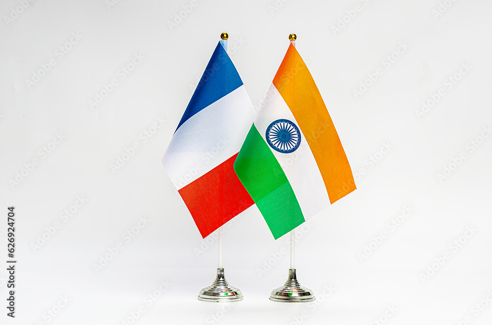 National flags of France and India on a light background. Stock Photo ...