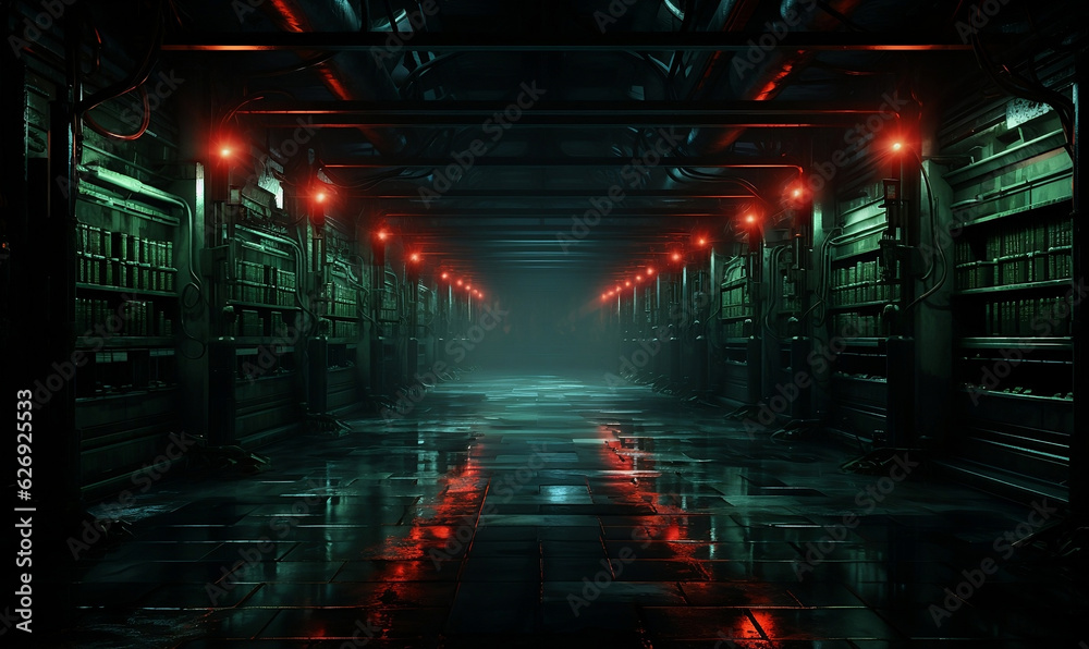 Data Center Server Room. Network Communication, Colorful Neon Server ...