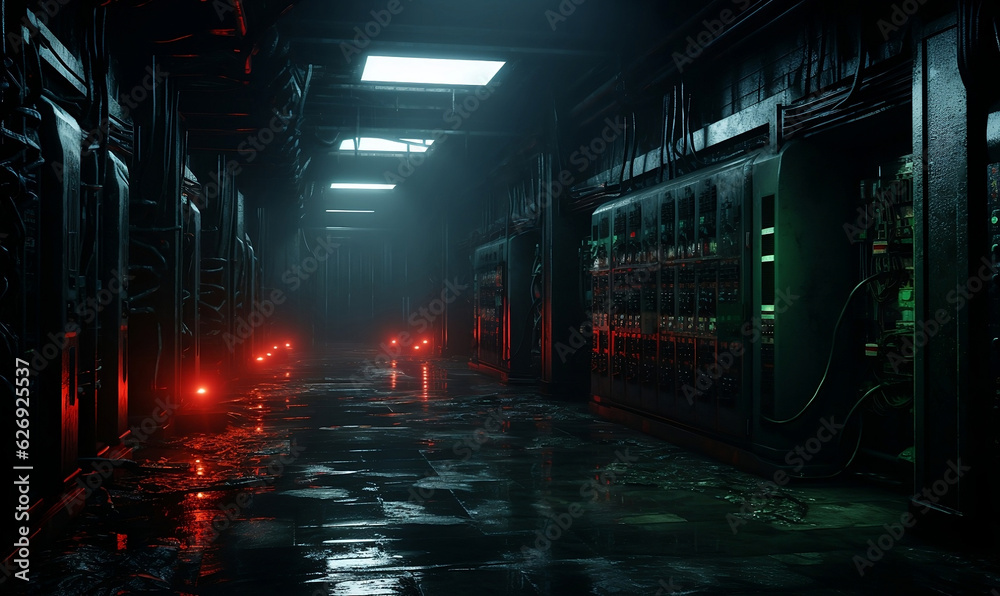 Data Center Server Room. Network Communication, Colorful Neon Server ...