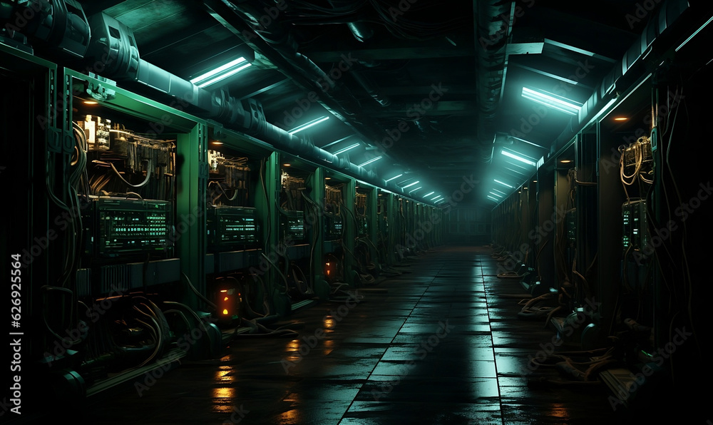 Data Center Server Room. Network Communication, Colorful Neon Server ...