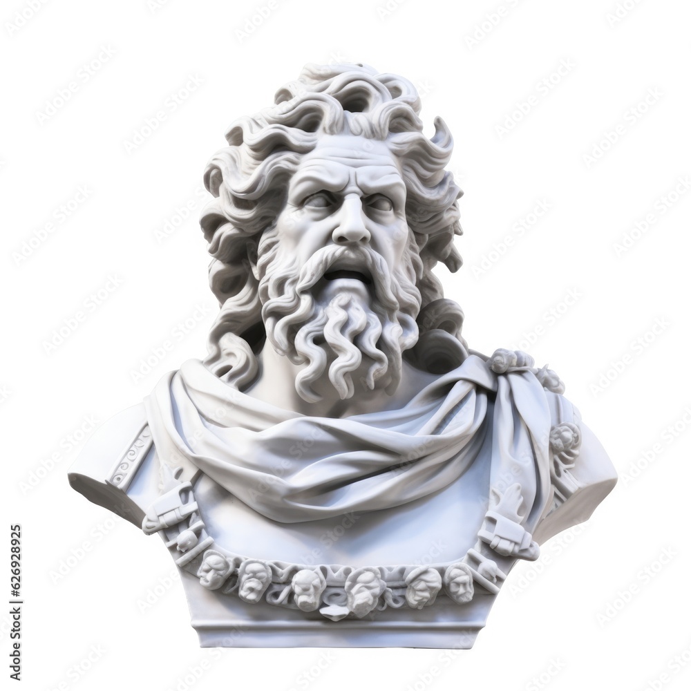 Detailed stone sculpture of Zeus, powerful god from Greek mythology ...