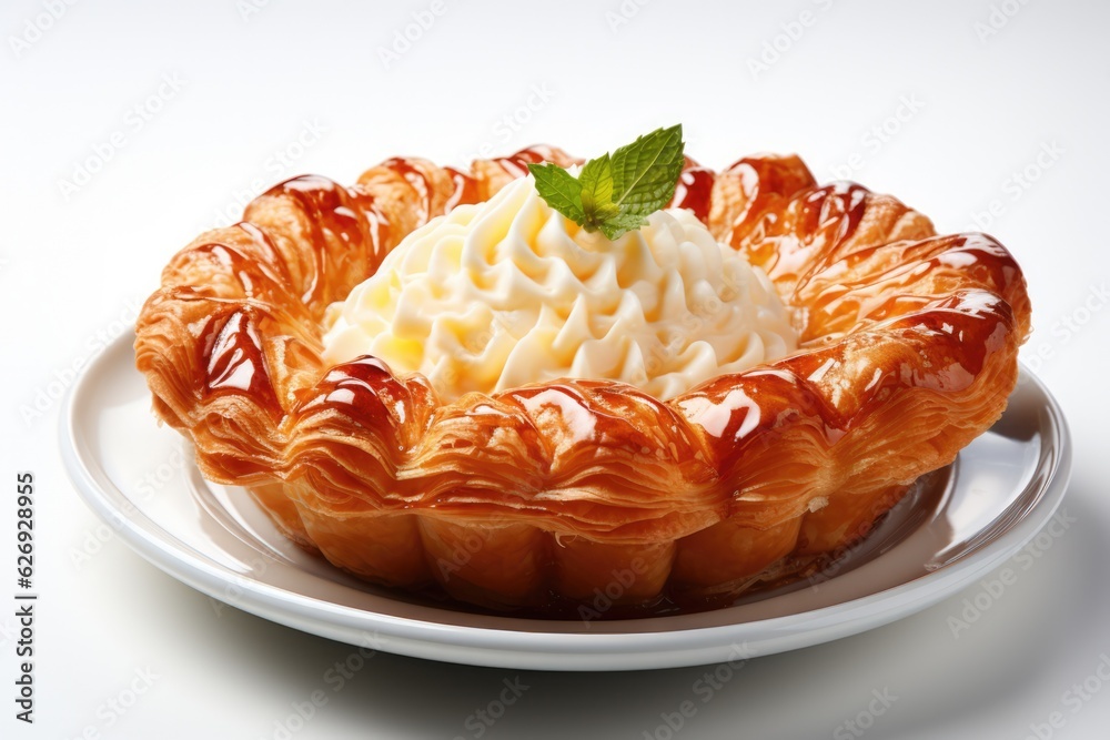 Elegant flaky pastry dessert with creamy filling, its golden crust ...