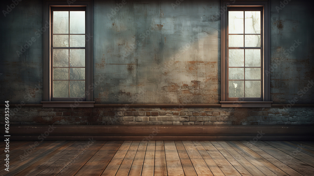Empty old abandoned room with window, hardwood wall and floor, Hounted ...