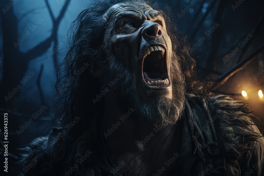 Man in a Werewolf Costume Howling at the Moon - Helloween - AI ...