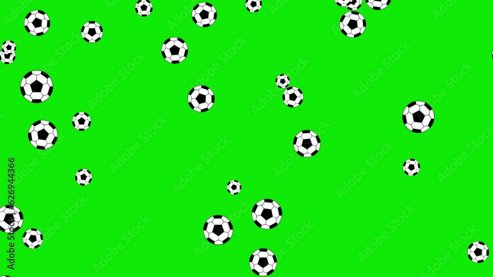 Falling soccer balls motion graphics with green screen background Stock ...