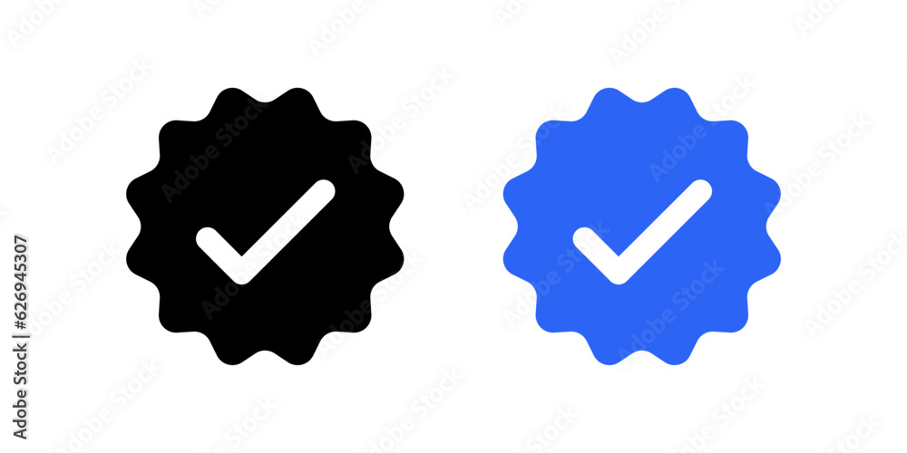 blue verified badge or tag check mark tick icon approved symbol. valid ...