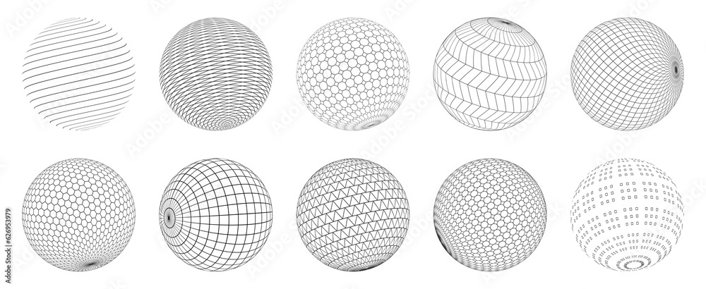 Polygonal spheres. Abstract 3d model of bacterium cell and virus, basic ...
