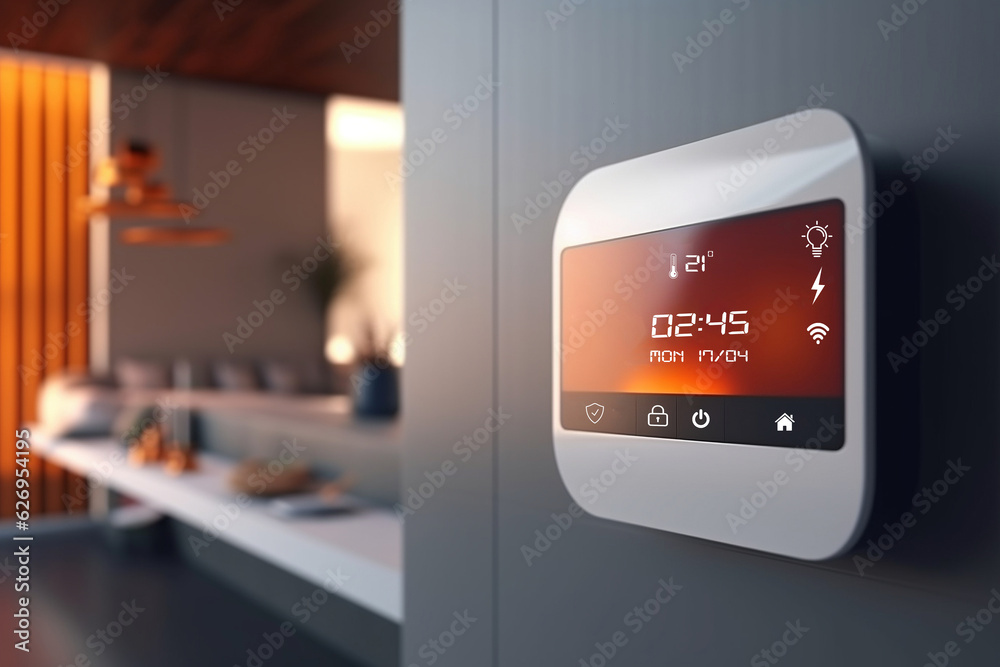 Smart Home control system on the wall. Thermostat for temperature ...