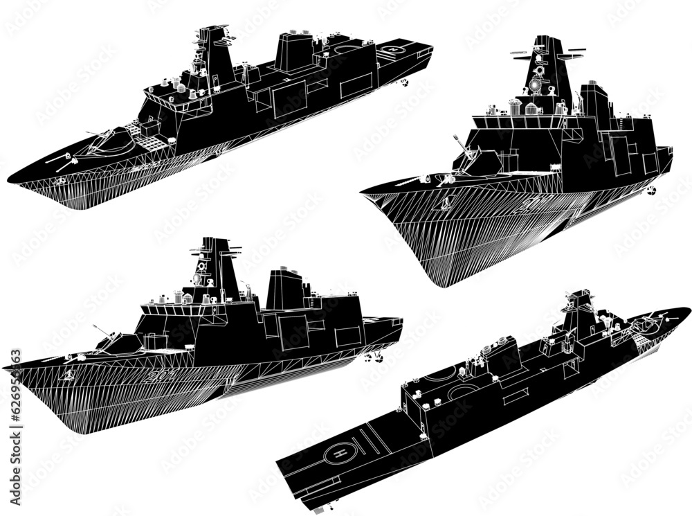 Vector sketch illustration of a fully armed naval commando warship ...