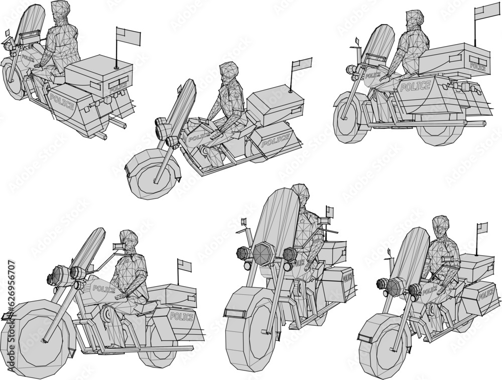 Vector sketch illustration of a patrol policeman with a big motorcycle ...